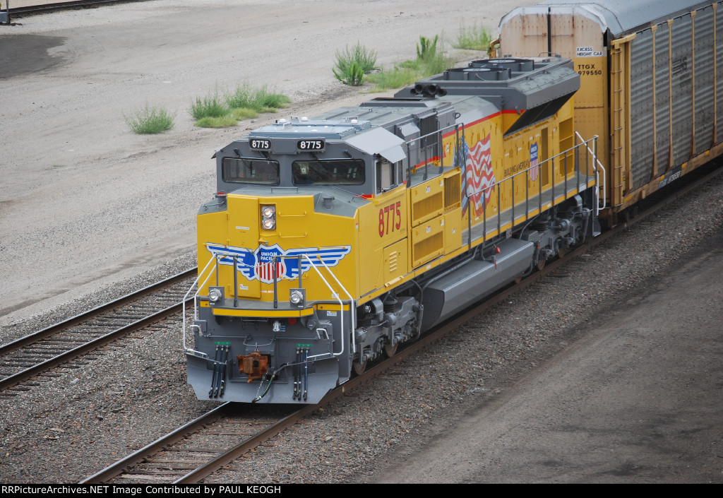 UP 8775 pulls a Auto Rack Train through the BNSF Argentine Yard as the only power :))). Brand ...